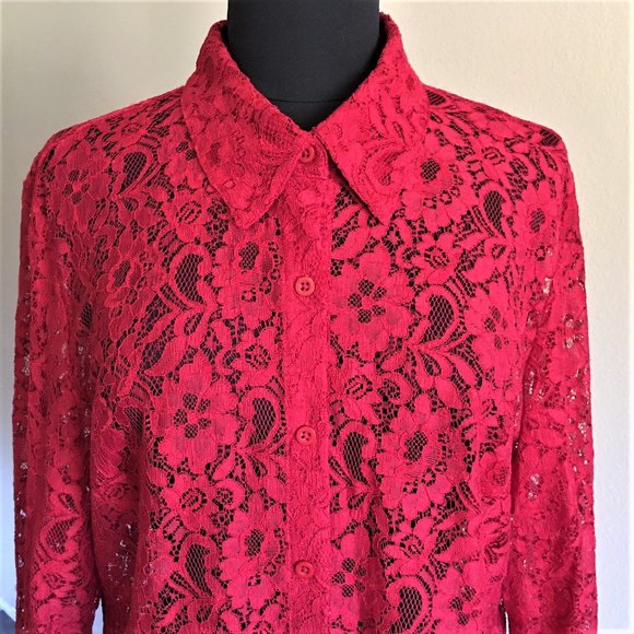 Elementz | Tops | Elementz Red Lace Button Front Blouse | Poshmark